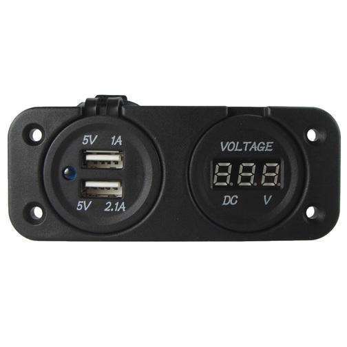 Recessed Dual USB Socket with Volt Meter - Sheridan Marine