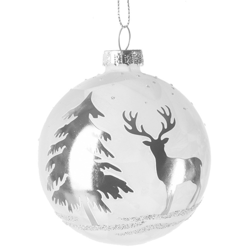 White & Silver Woodland Glass Christmas Bauble - Sheridan Marine
